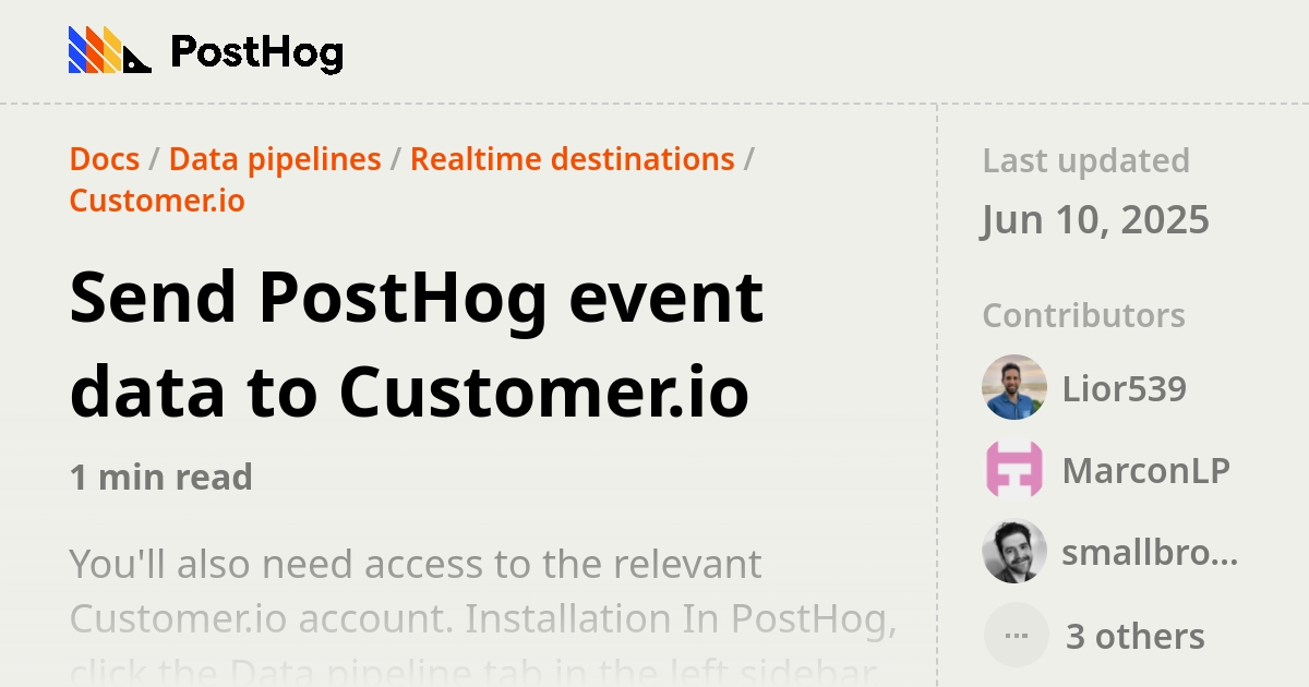 Send PostHog event data to Customer.io - Docs - PostHog