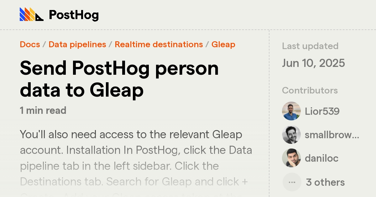 Send PostHog person data to Gleap - Docs - PostHog