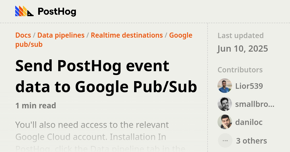 Send PostHog event data to Google Pub/Sub - Docs - PostHog
