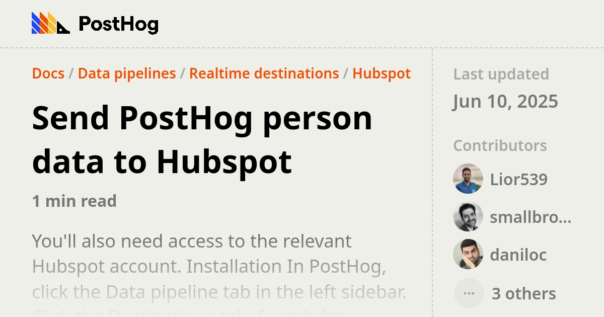 Send PostHog person data to Hubspot - Docs - PostHog