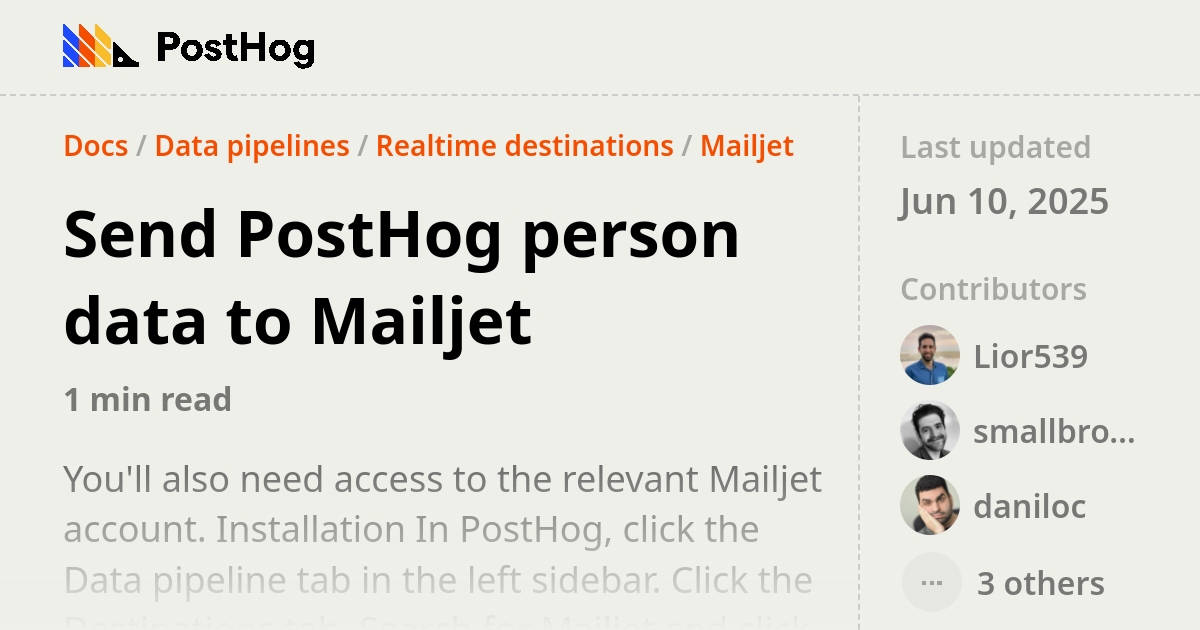 Send PostHog person data to Mailjet - Docs - PostHog
