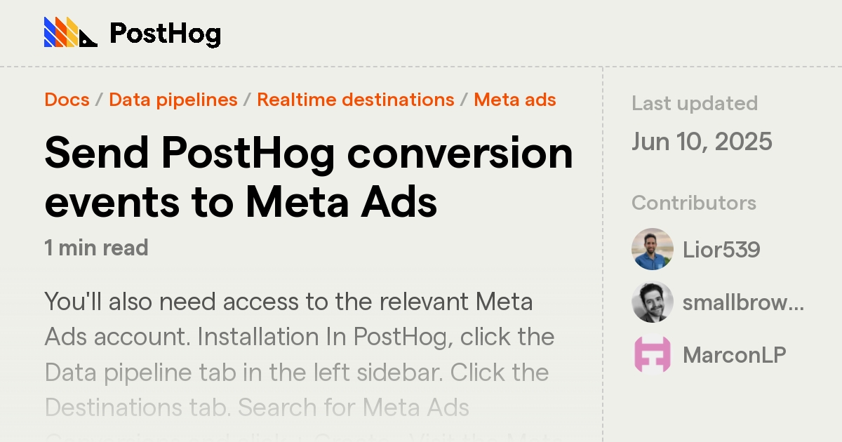 Send PostHog conversion events to Meta Ads - Docs - PostHog