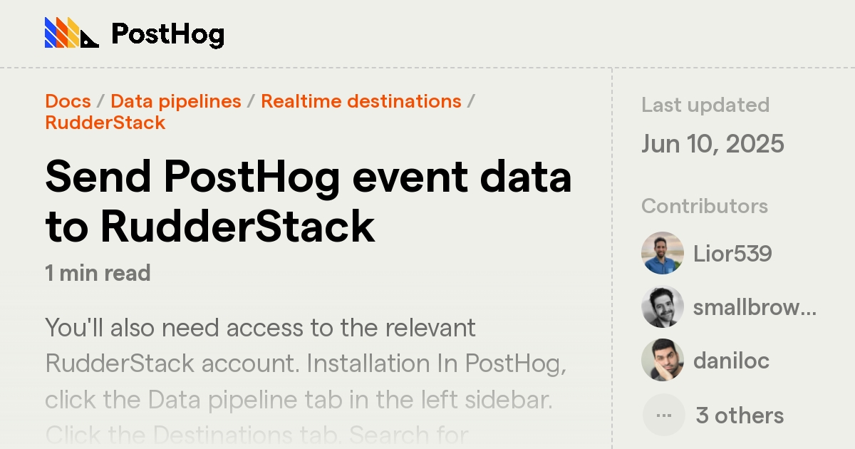 Send PostHog event data to RudderStack - Docs - PostHog