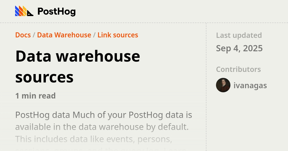 Data warehouse sources - Docs - PostHog