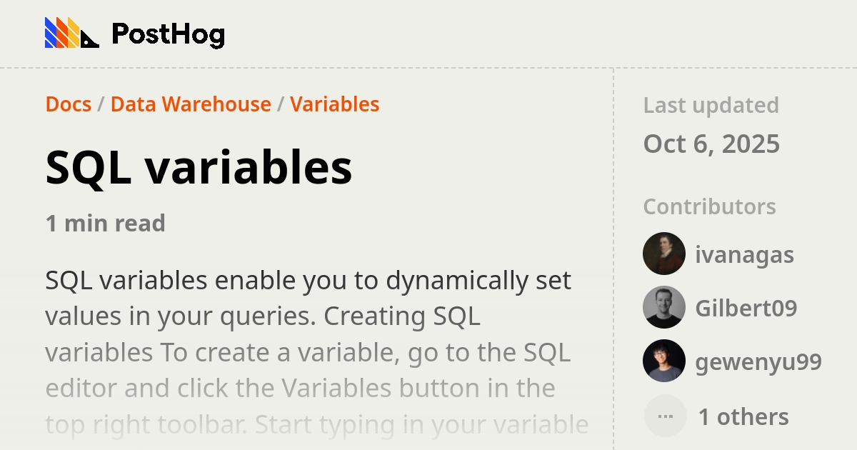 SQL variables - Docs - PostHog