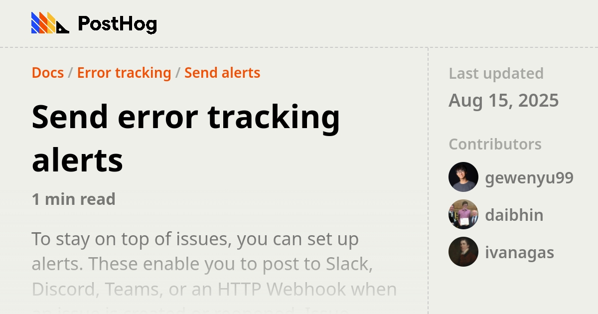 Error tracking alerts - Docs - PostHog