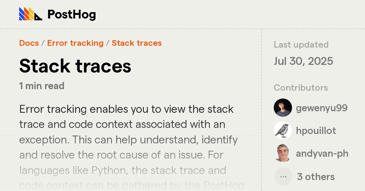 Stack traces - Docs - PostHog Stack traces - Docs - PostHog