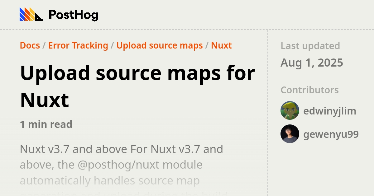 Upload source maps for Nuxt - Docs - PostHog