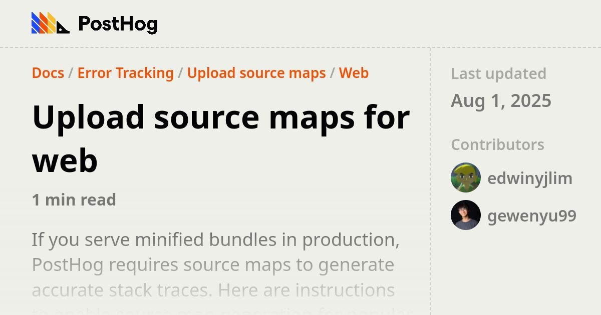 Upload source maps for web - Docs - PostHog