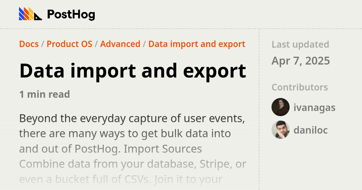 Data import and export - Docs - PostHog