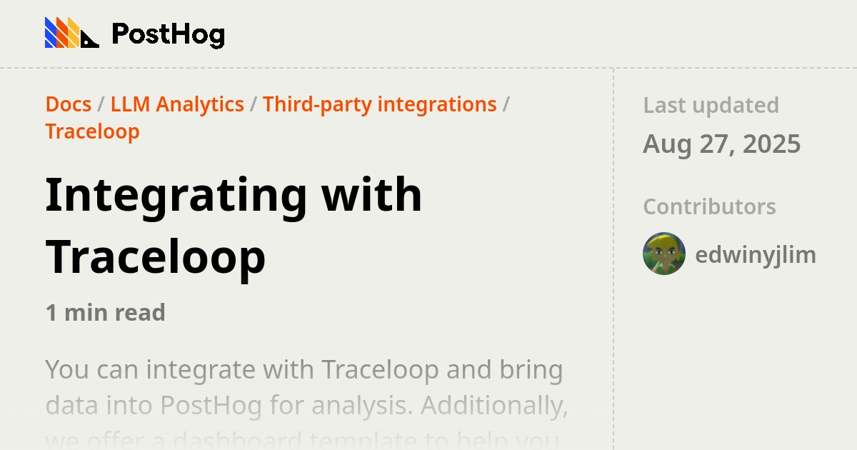 Integrating with Traceloop - Docs - PostHog