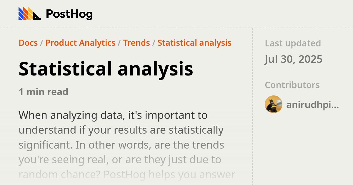Statistical analysis - Docs - PostHog