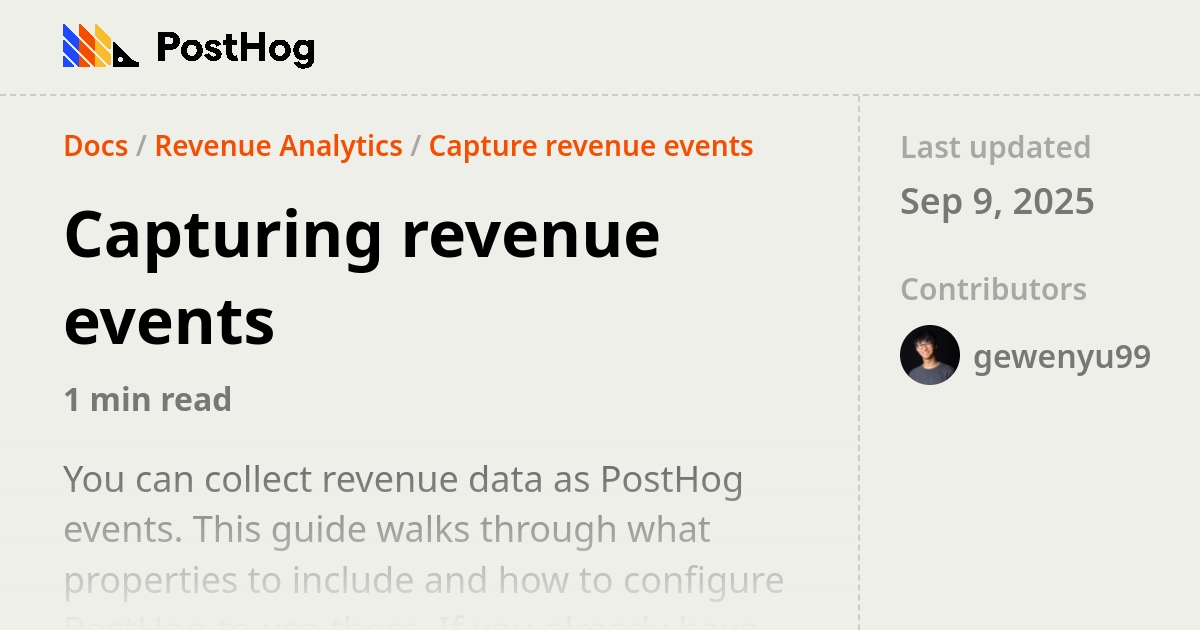 Capturing revenue events - Docs - PostHog