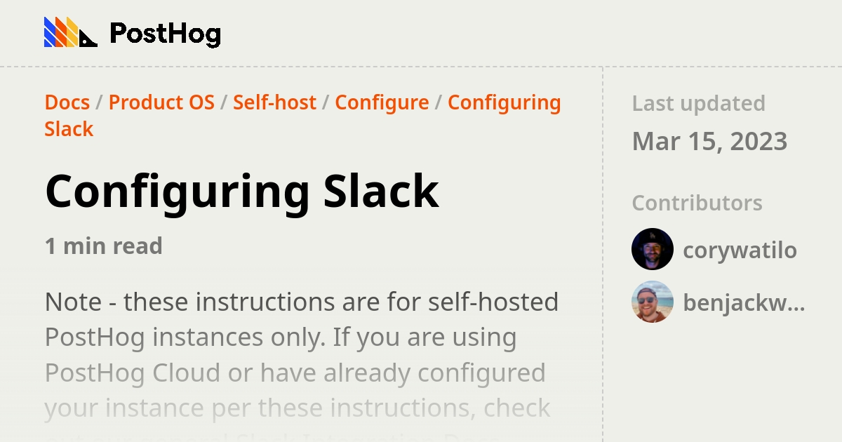 Configuring Slack - Docs - PostHog