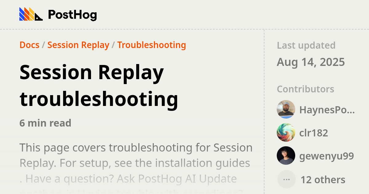 Session Replay troubleshooting - Docs - PostHog