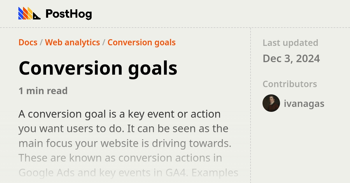 Conversion goals - Docs - PostHog