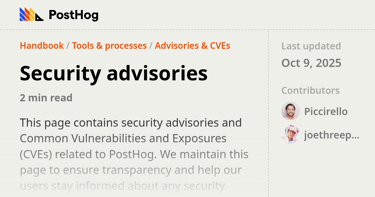 Security advisories - Handbook - PostHog