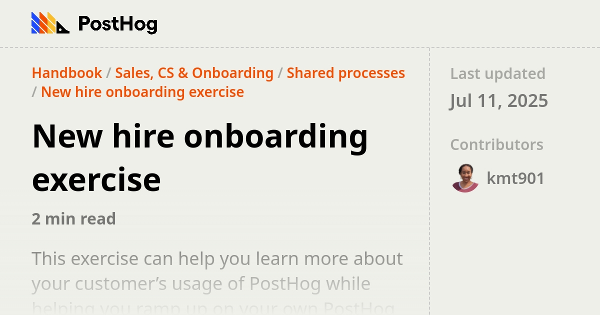 New hire onboarding exercise - Handbook - PostHog