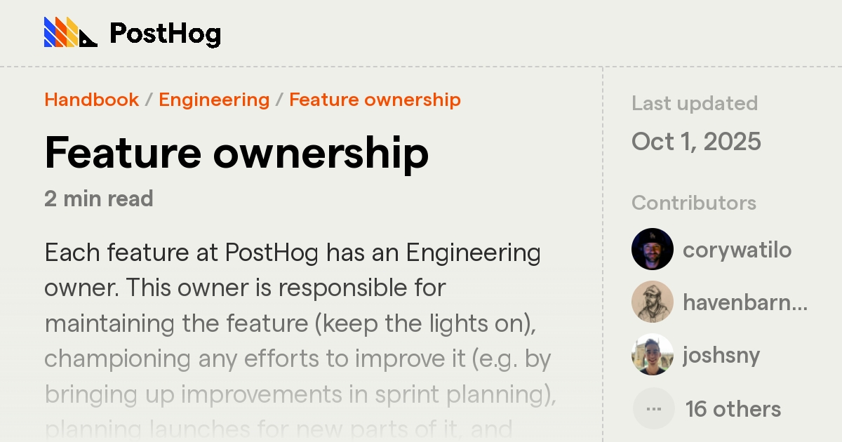 Feature ownership - Handbook - PostHog