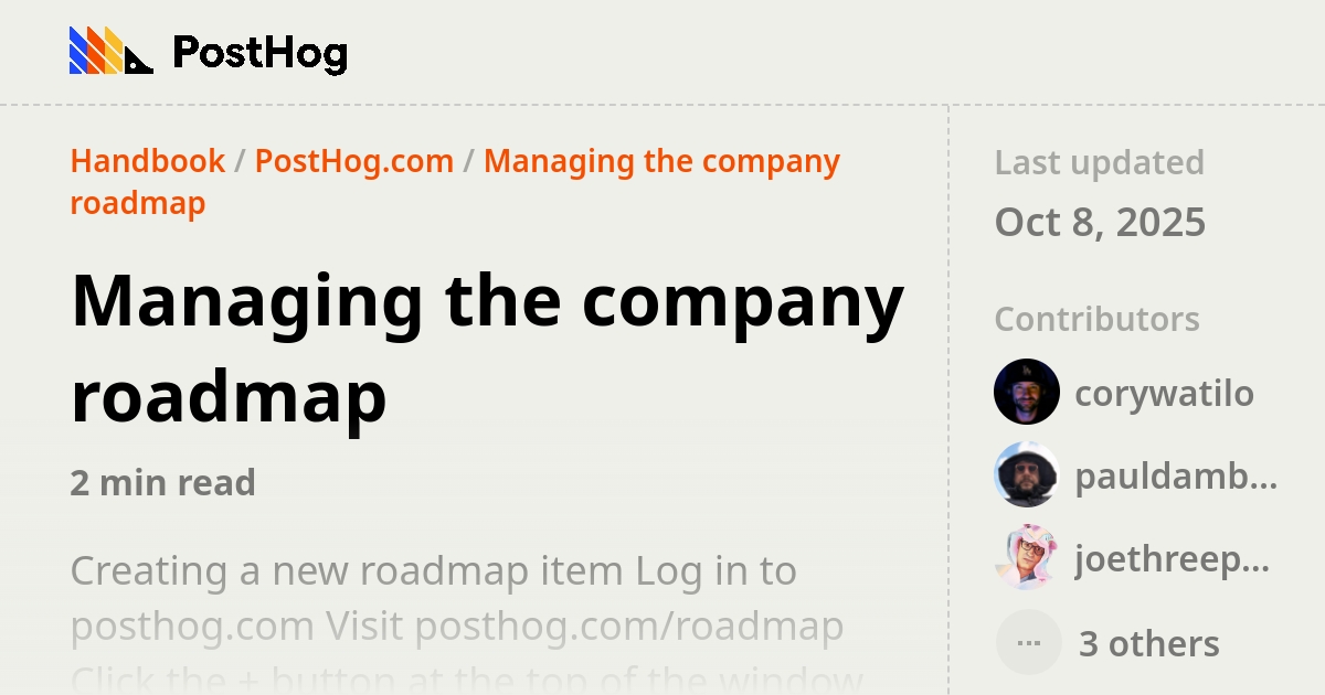 Managing The Company Roadmap Handbook Posthog