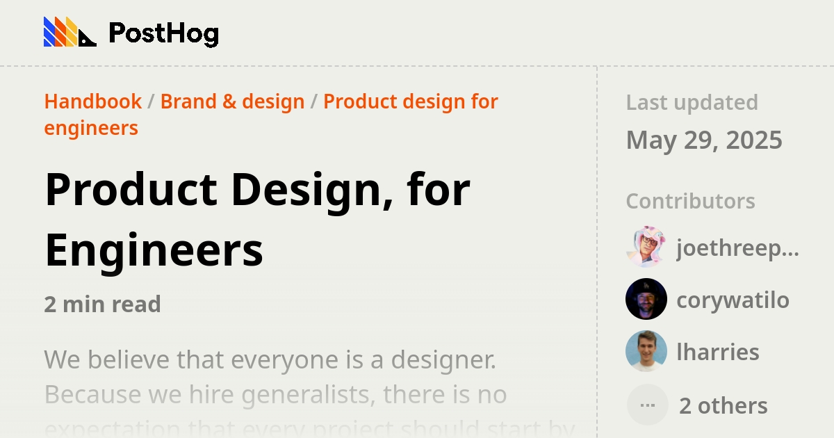 Product Design, for Engineers - Handbook - PostHog