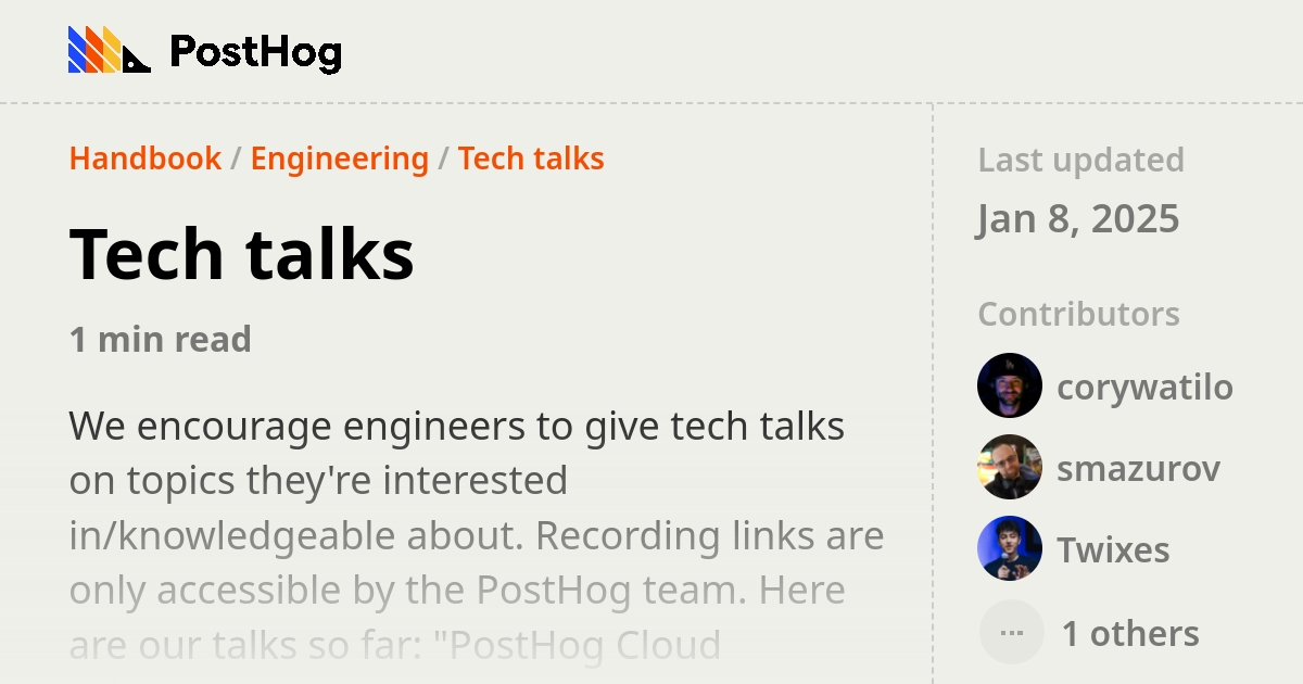 Tech talks - Handbook - PostHog