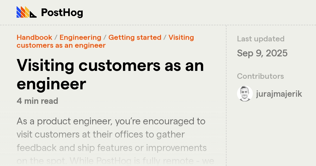 Visiting customers as an engineer - Handbook - PostHog