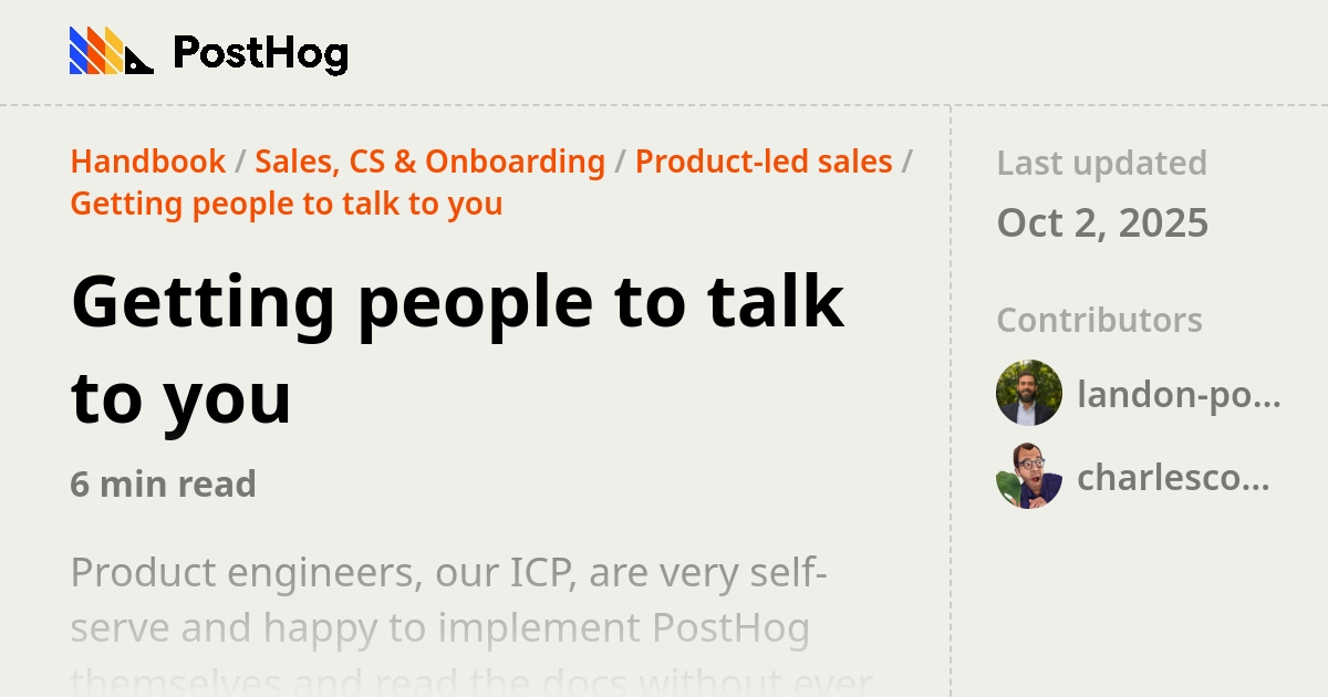 Getting people to talk to you - Handbook - PostHog
