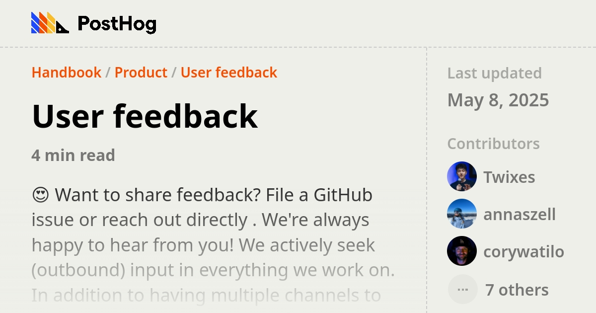 User feedback - Handbook - PostHog
